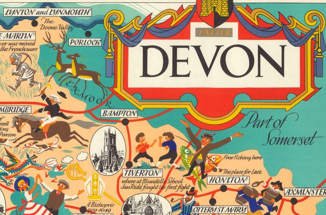 1950 Devon Pictorial Map: Vintage British Railway Travel Poster - Etsy