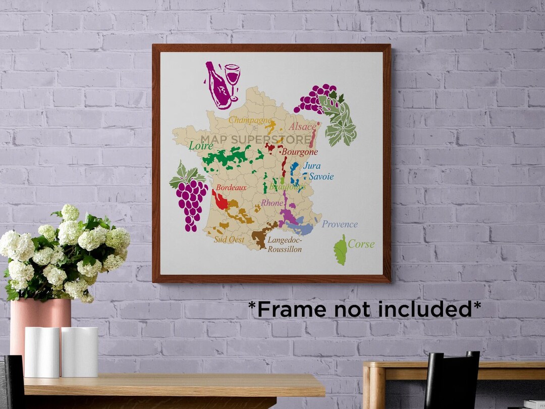 French Wine Map Regions - Canvas or Poster Print - France Wine Type Map ...