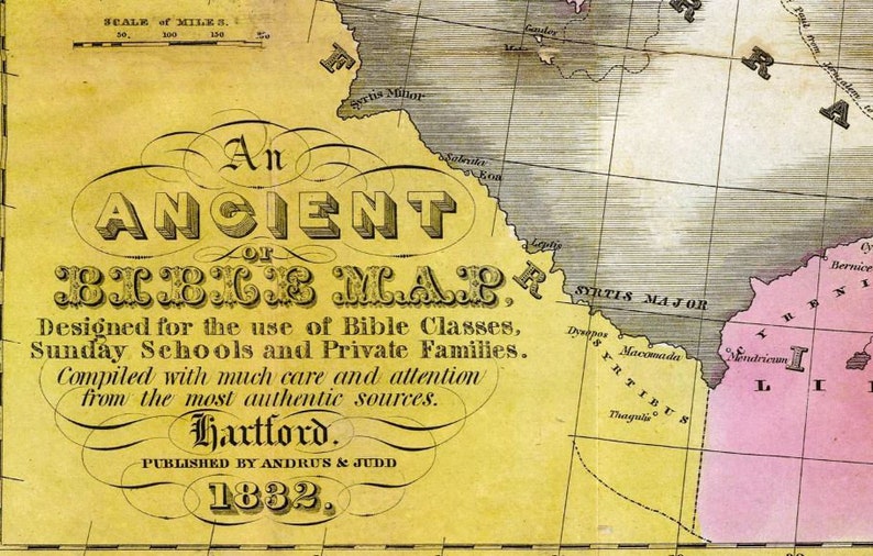 1832 Antique Bible Map - Holy Land, Greece, Italy - Andrus & Judd ...