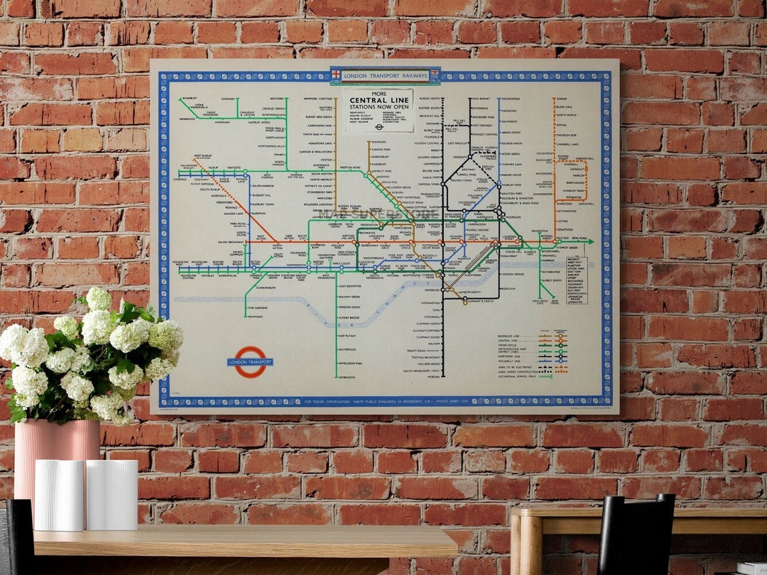 Vintage London Underground Map: Central Line Expansion (1947) | Canvas ...