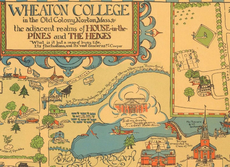 Wheaton College Bird's-eye View Map - Vintage Pictorial Map of Norton ...