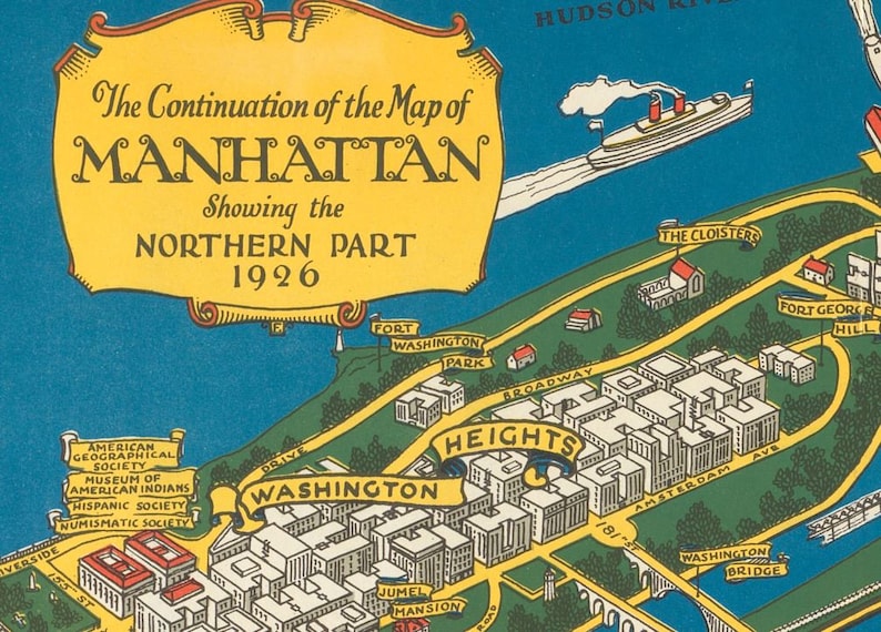 Vintage Manhattan Map: 1926 New York City Pictorial Map - Etsy