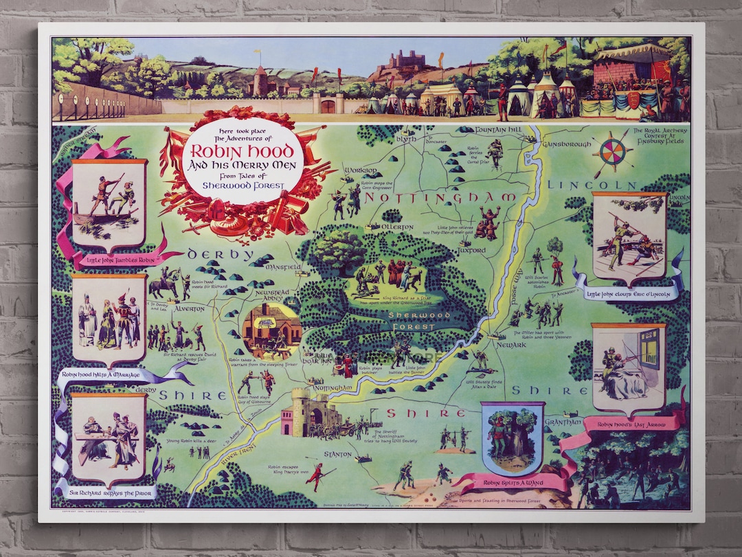 Vintage Pictorial Map - Adventures of Robin Hood and His Merry Men ...