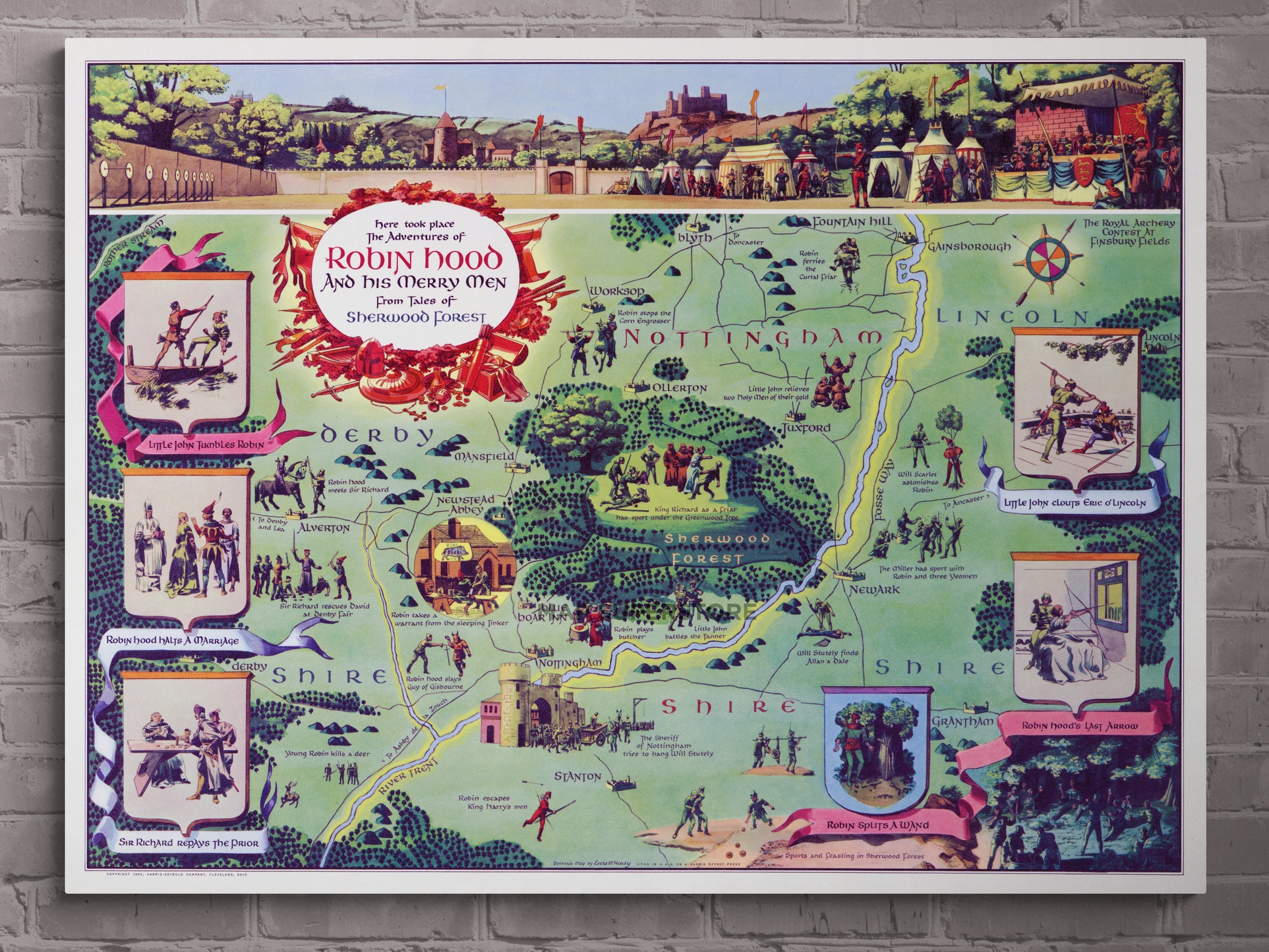 Vintage Pictorial Map - Adventures of Robin Hood and His Merry Men ...