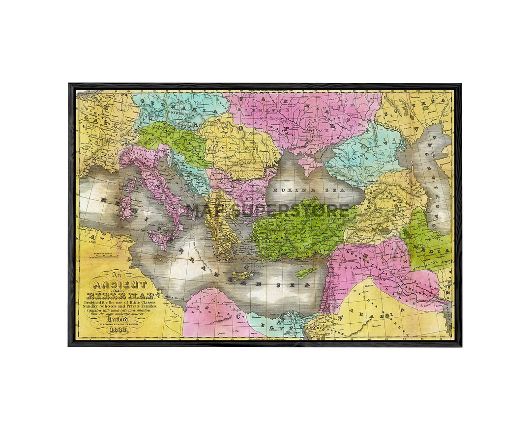 1832 Antique Bible Map - Holy Land, Greece, Italy - Andrus & Judd ...