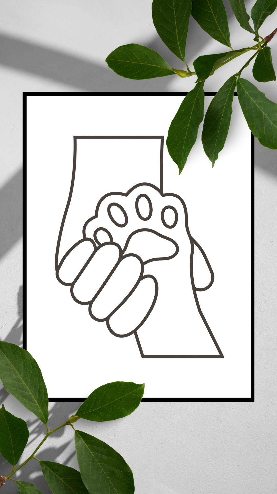 Dog Paw and Hand Outline. Digital Print. Wall Art. Line Drawing ...