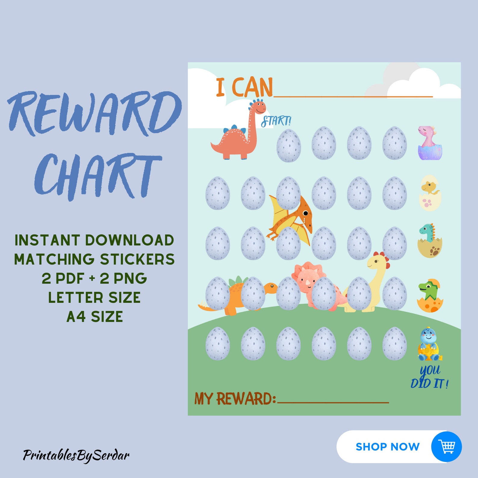 Dinosaur Reward Chart | Kids Reward Chart | Printable Reward Chart ...