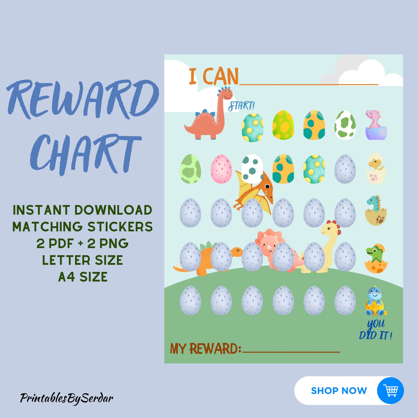 Dinosaur Reward Chart | Kids Reward Chart | Printable Reward Chart ...