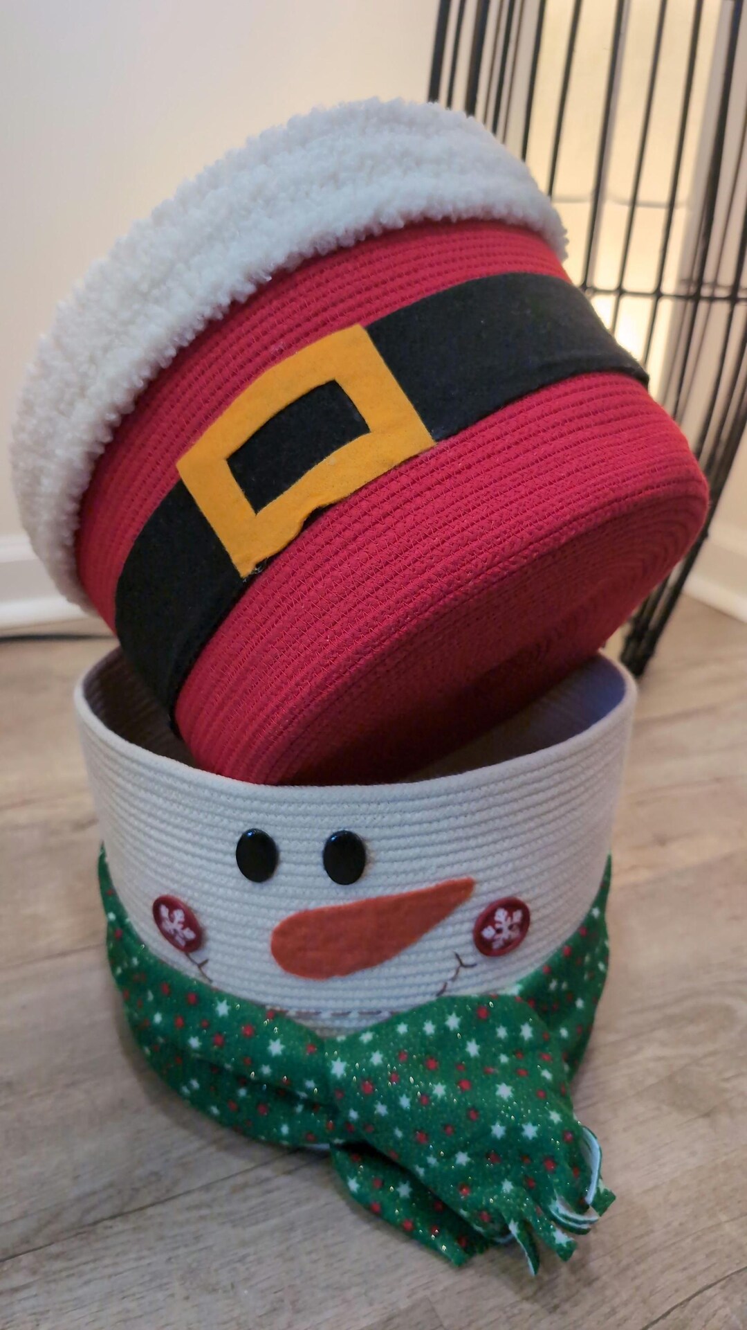 Christmas Decorated Baskets, Set of 2, Diameter 10 Height 8. Cotton ...