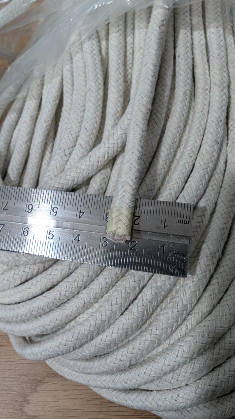 Natural Color Cotton Rope 6mm Braided, for Sewing, Baskets, Coasters ...