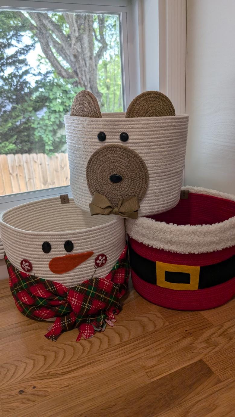 Set of 3 Baskets, Christmas, Cotton Rope, Handmade - Etsy