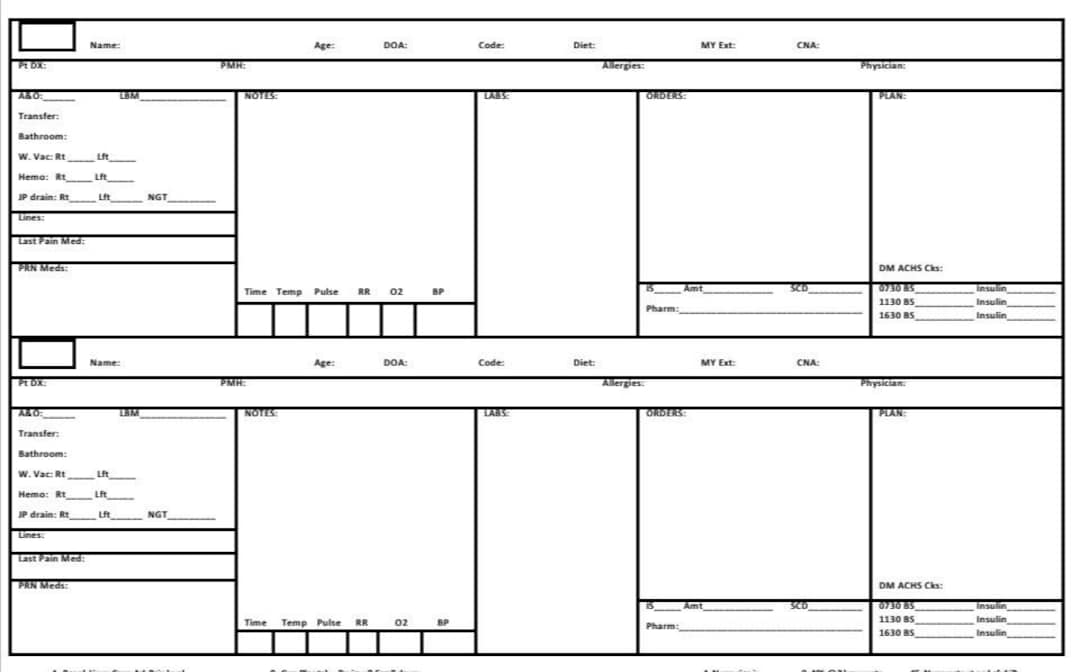 RN, LPN, Registered Nursing 2 Patient Double Report Sheet Template ...