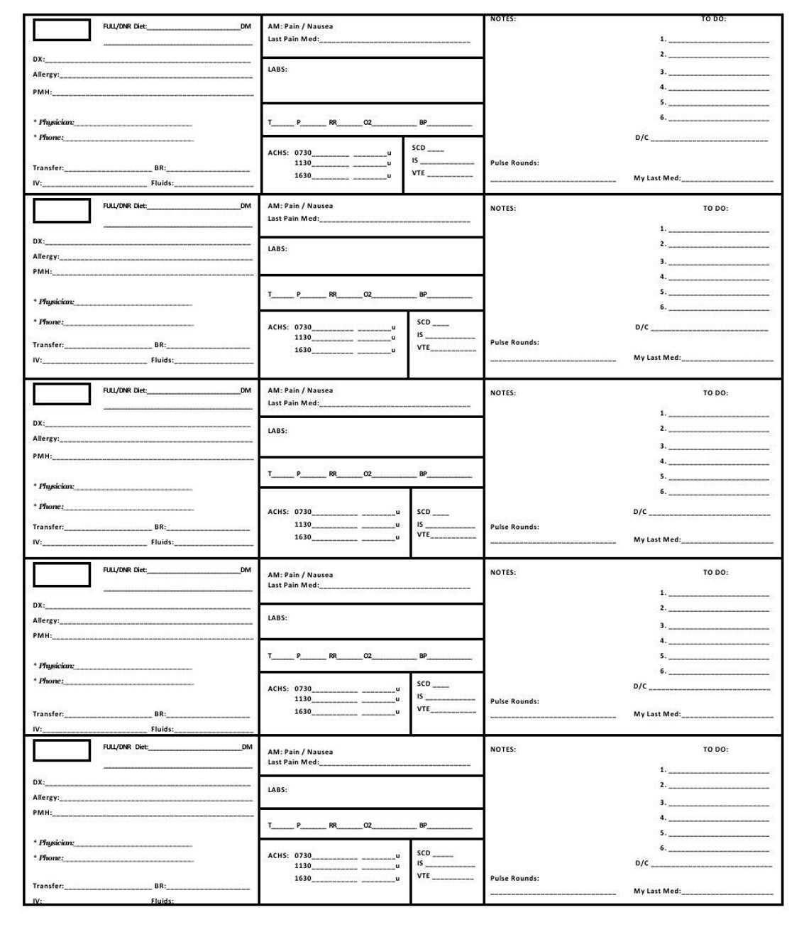 5 Patient RN, LPN, CNA Registered Nurse Report Sheet & Template Nurse ...
