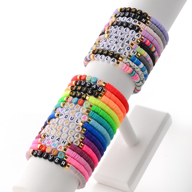 Custom Name Bracelet | Heishi Bead Bracelet | Personalized Name Bead ...
