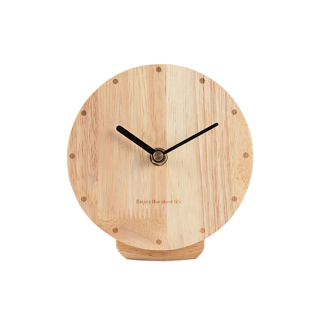 Wooden Clock Simple Solid Wood Desk Clock Table Clock Silent Ornament ...