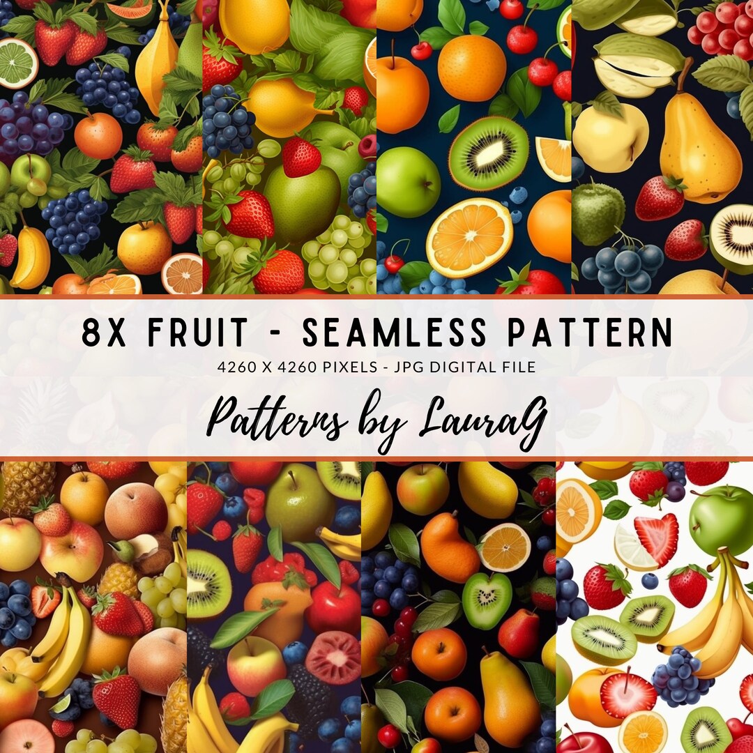 Seamless Pattern Fruit Realistic, Realistic Food Print Digital Paper ...