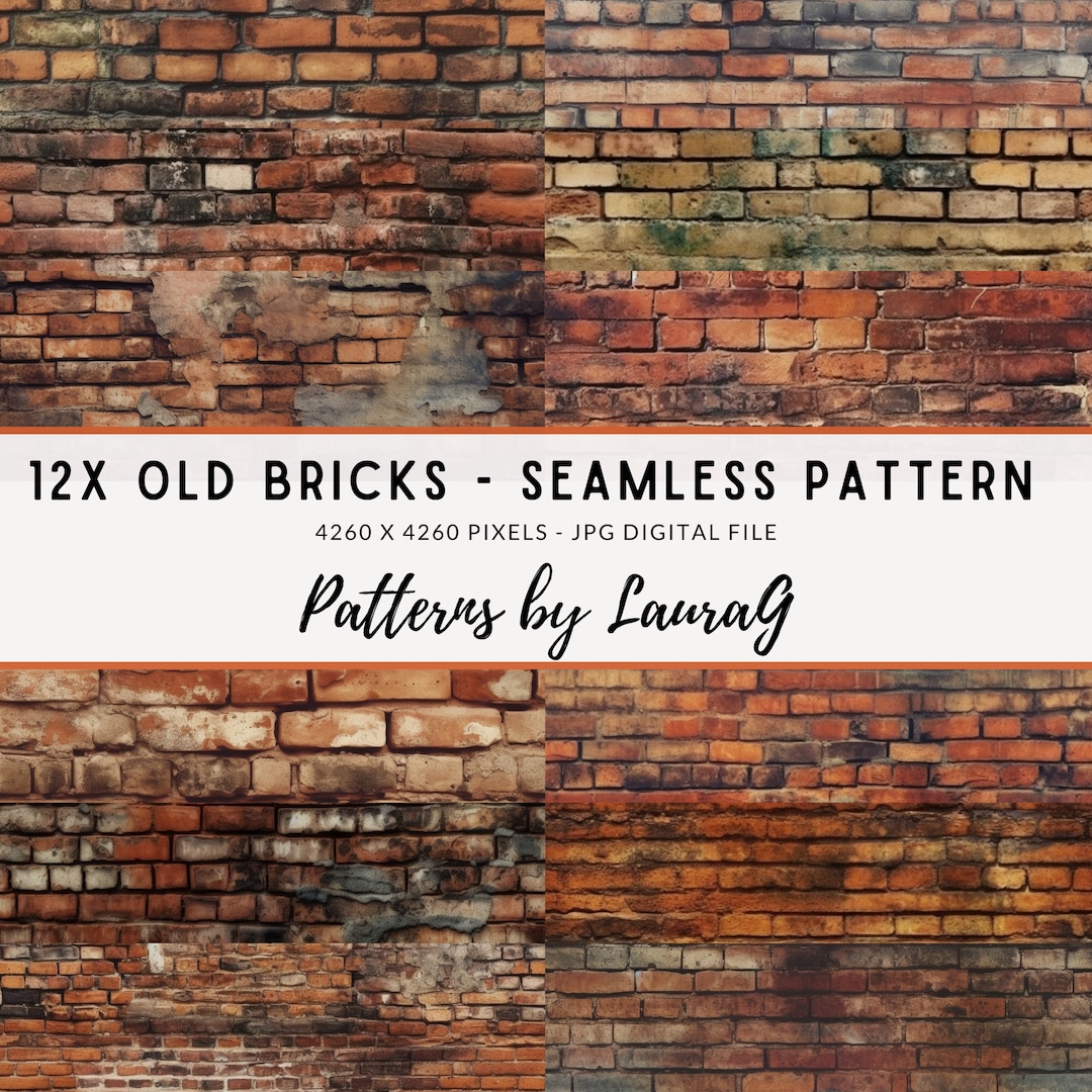 Worn Old Brick Digital Paper, Seamless Pattern Brickwork Aged, Stone ...