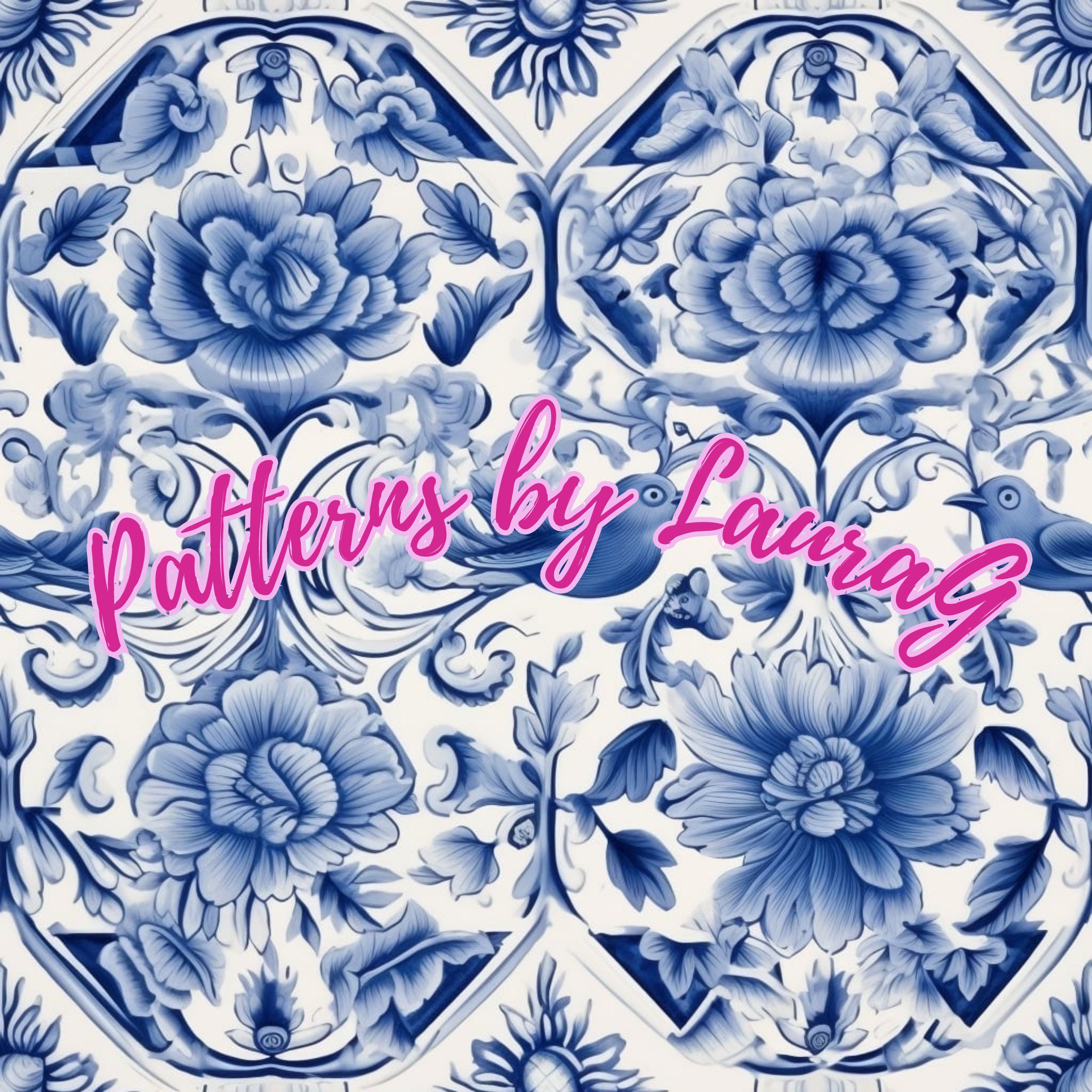 Seamless Pattern Delft Blue Tiles, Delftware Print Digital Paper, White ...