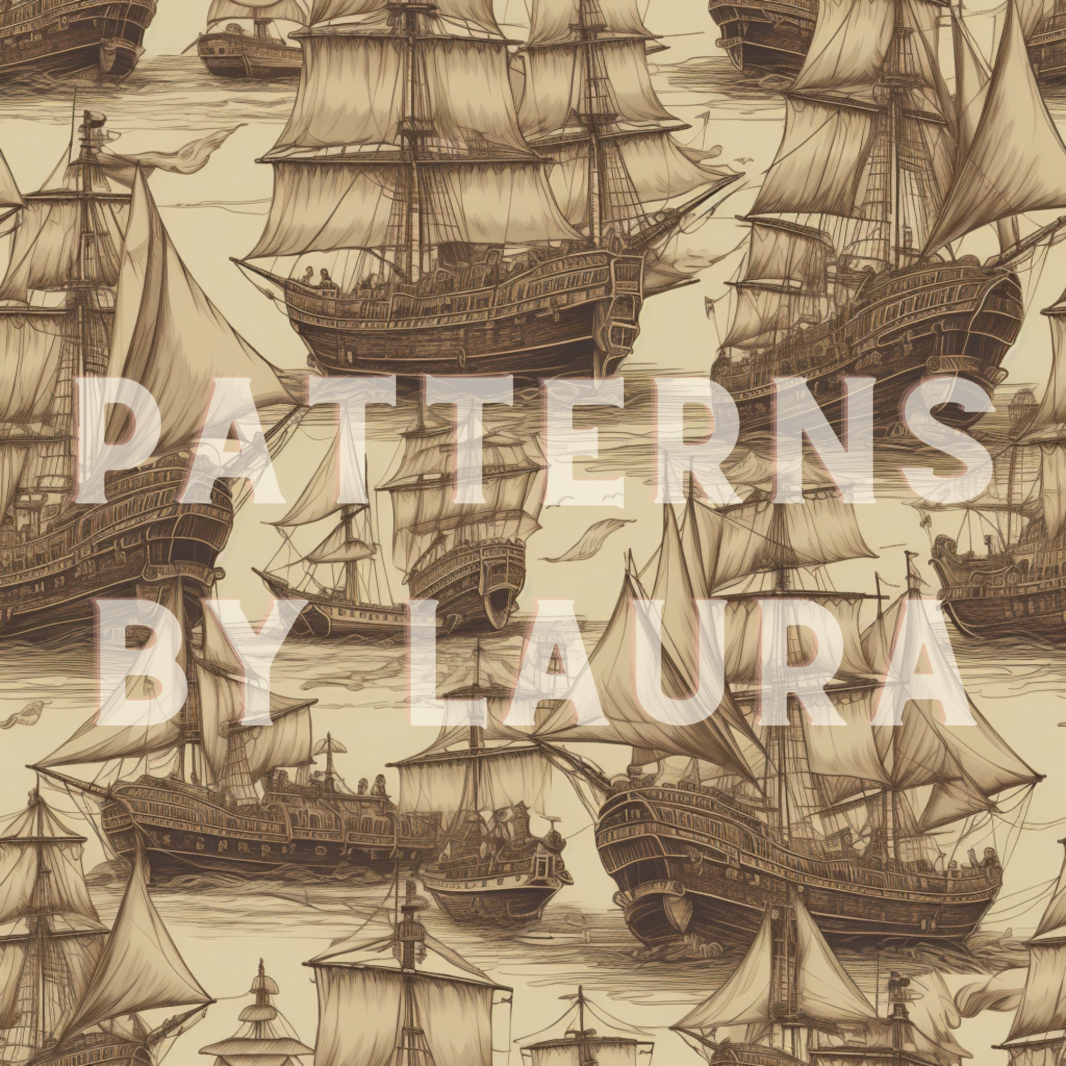 Nautical Digital Paper Handdrawn Ships, Seamless Pattern Boat ...