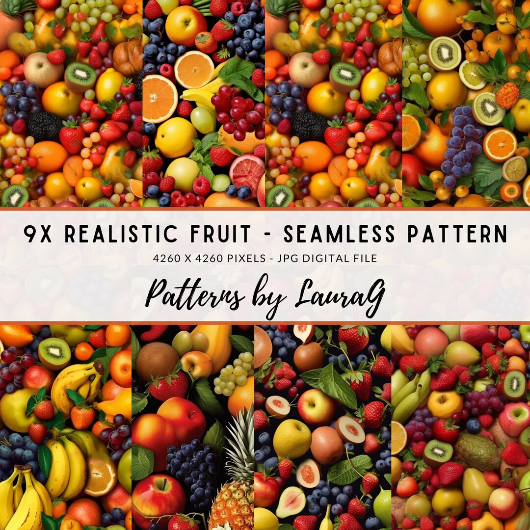 Realistic Fruit Digital Paper, Seamless Food Pattern (JPG) - Etsy