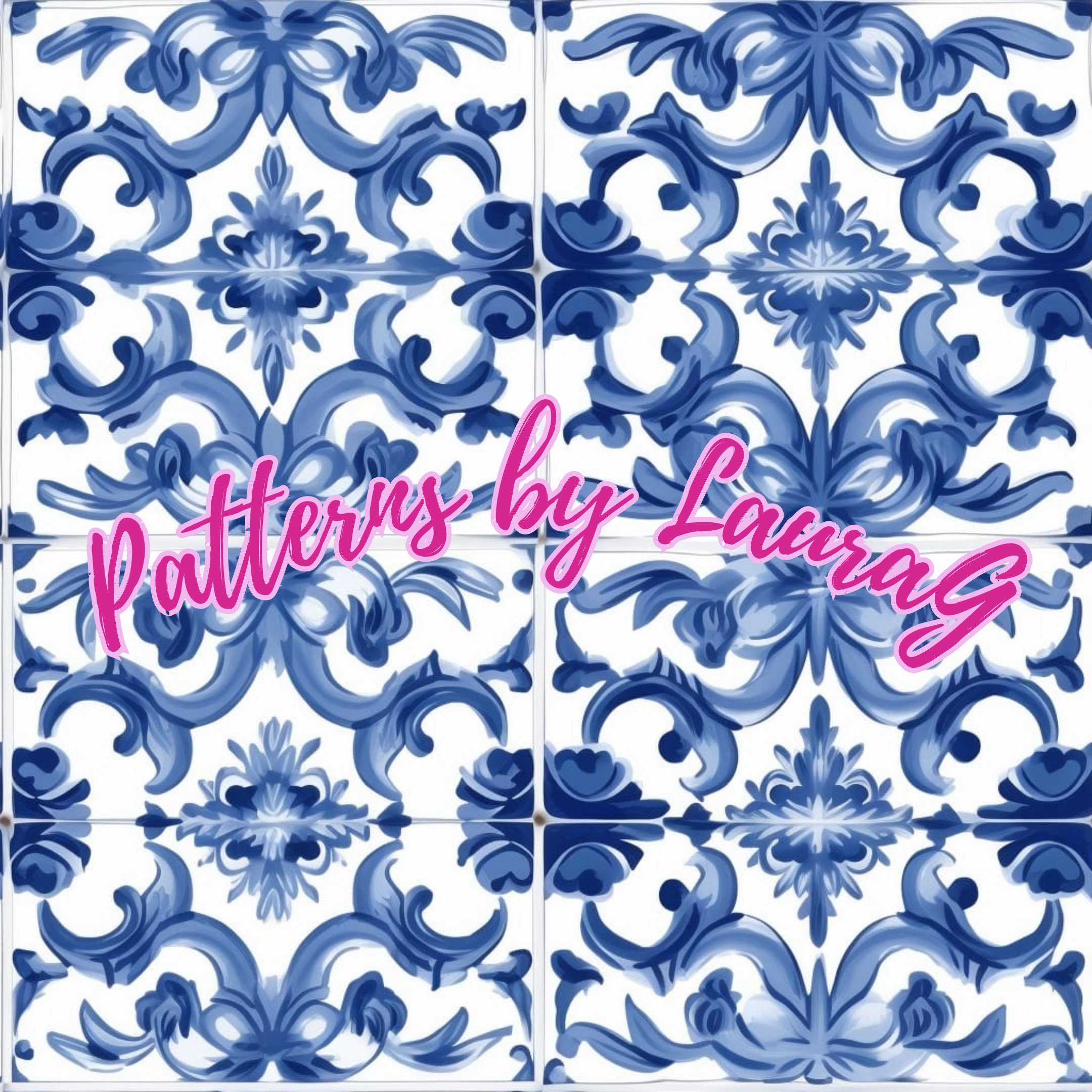 Seamless Pattern Delft Blue Tiles, Delftware Print Digital Paper, White ...