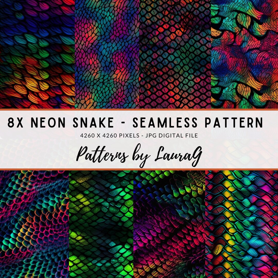 Seamless Pattern Snake Neon, Animal Print Digital Paper, Animal ...