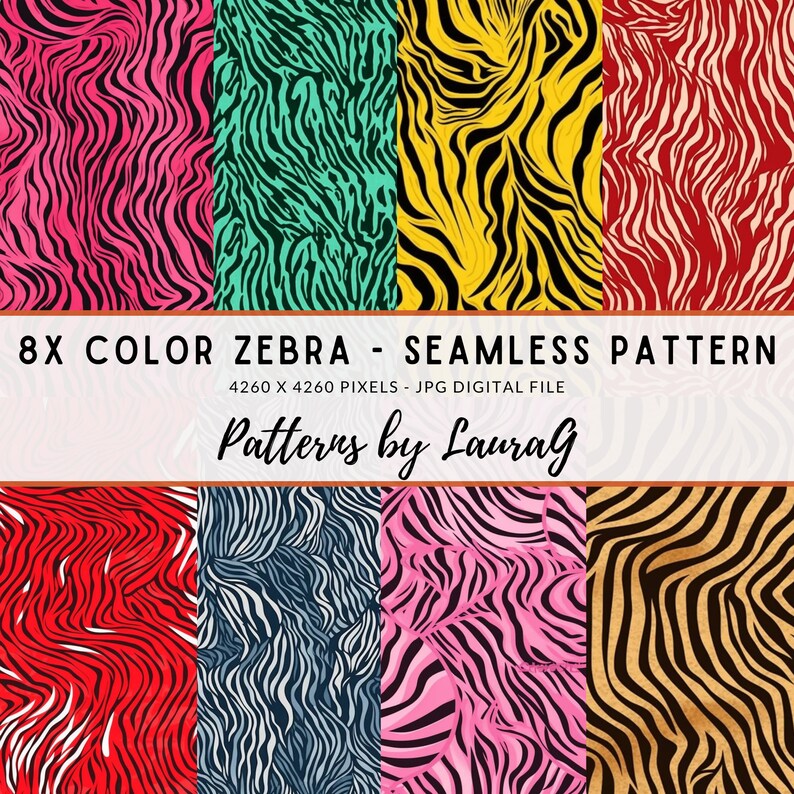 Colorful Zebra Print, Seamless Animal Pattern Digital Paper (digital ...