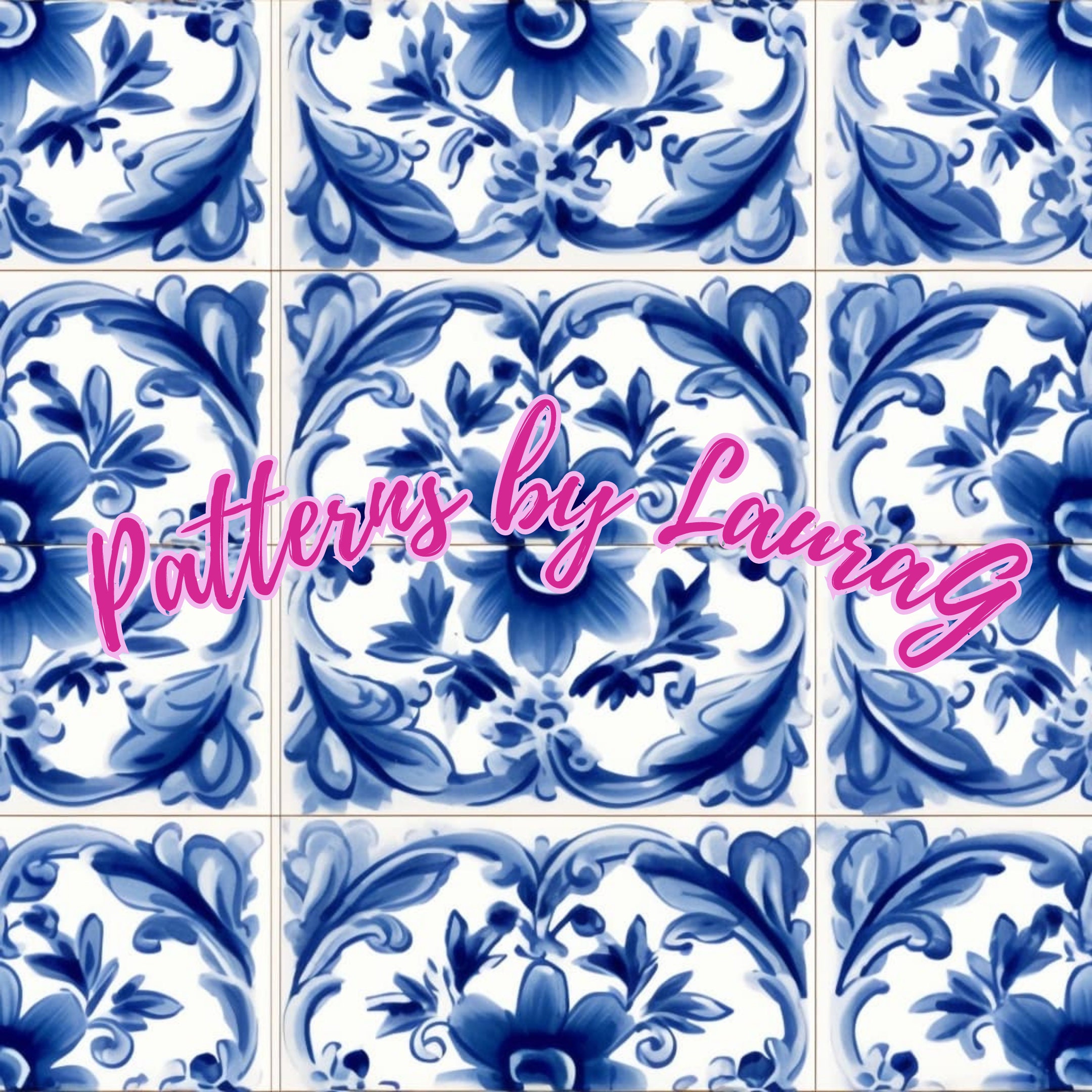 Seamless Pattern Delft Blue Tiles, Delftware Print Digital Paper, White ...