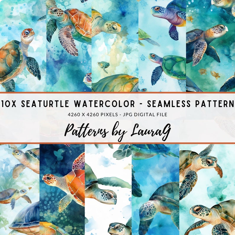Watercolor Sea Turtle Digital Paper, Seamless Pattern Seaturtles ...
