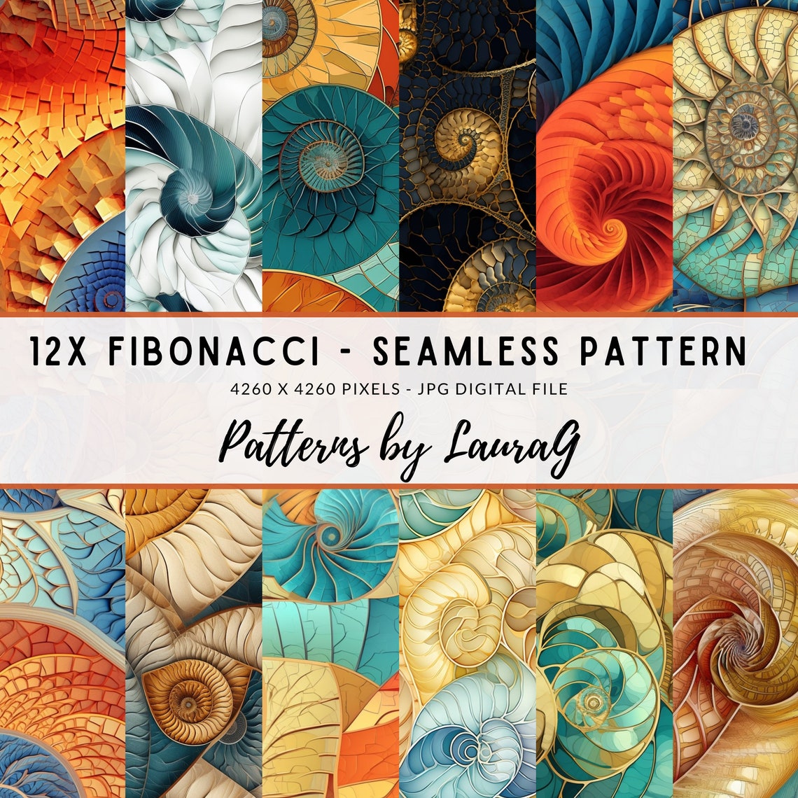 Fibonacci Digital Paper, Seamless Pattern Fibonacci Inspired, Abstract ...