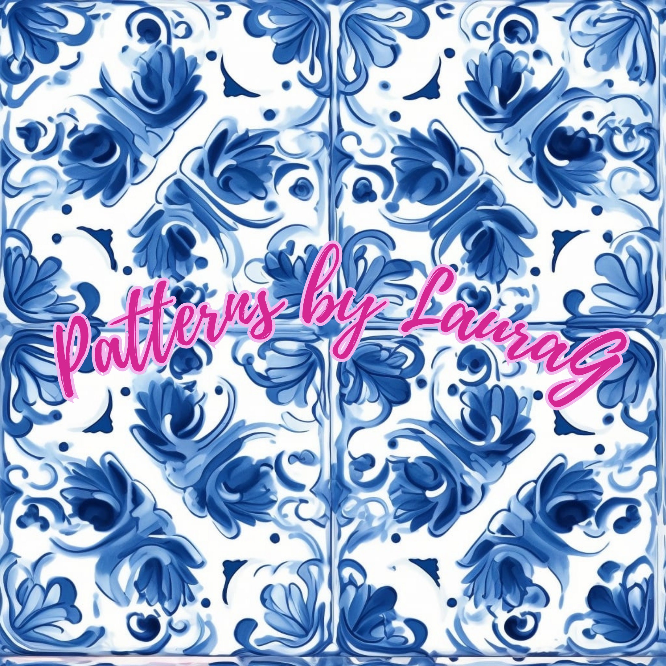 Seamless Pattern Delft Blue Tiles, Delftware Print Digital Paper, White ...