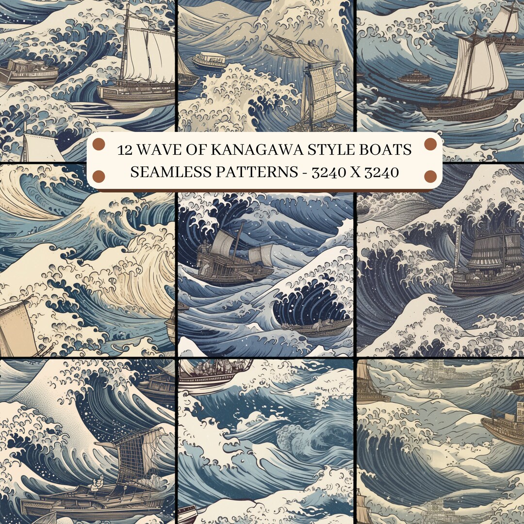 Great Wave of Kanagawa Seamless Pattern, Nautical Wallpaper (digital ...