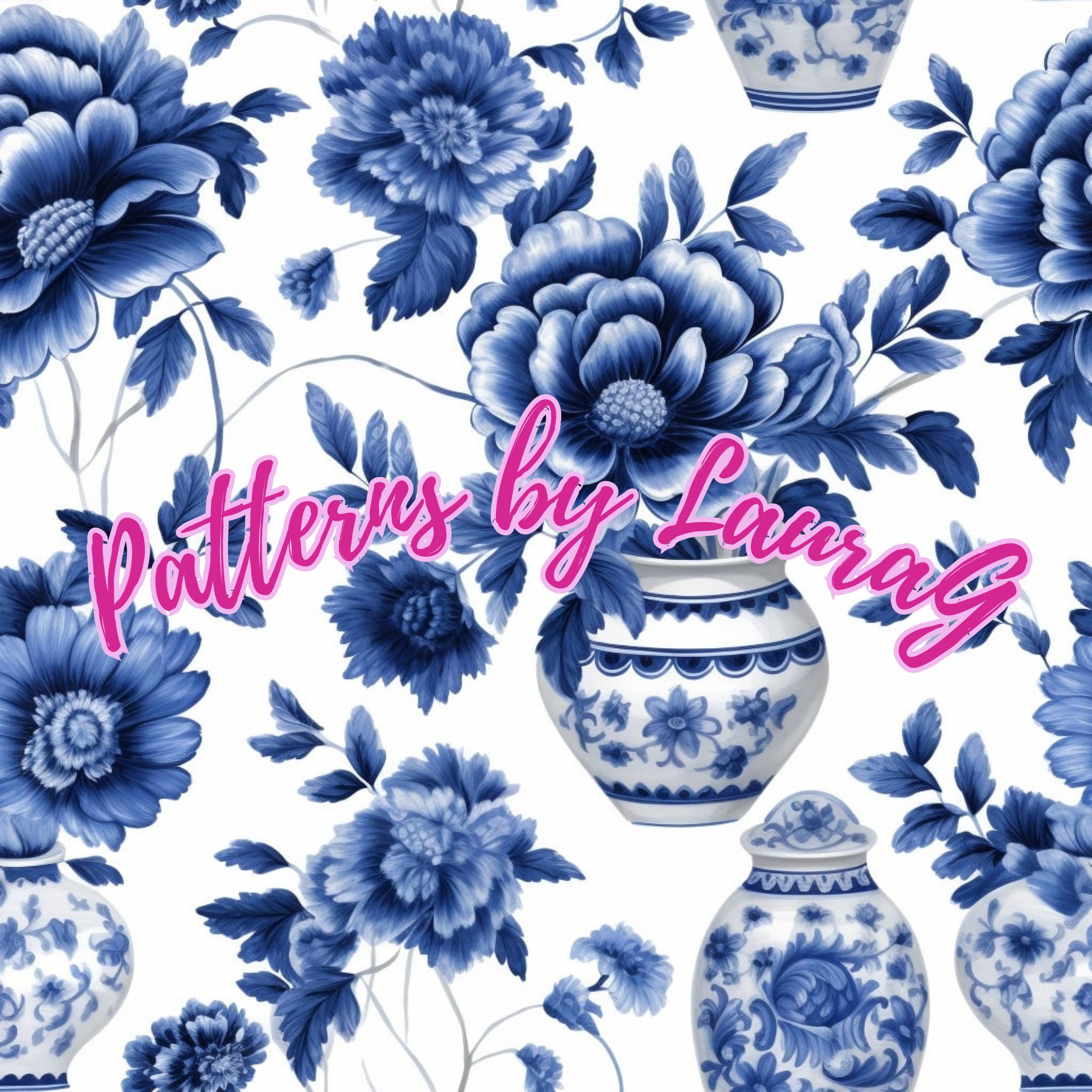 Delft Blue Floral Digital Paper, Seamless Pattern Dutch White, Flower ...