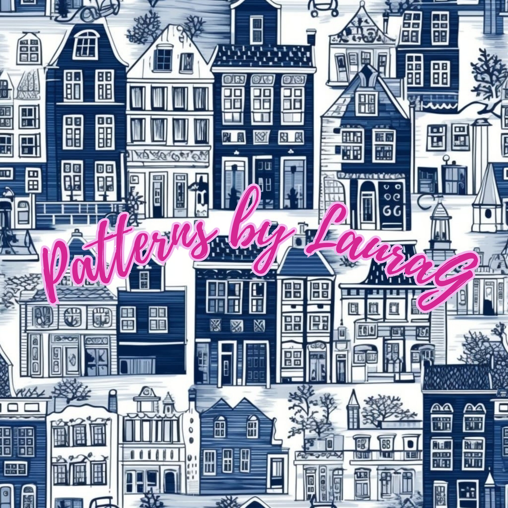 Seamless Pattern Delft Blue Houses, Amsterdam Print Digital Paper ...