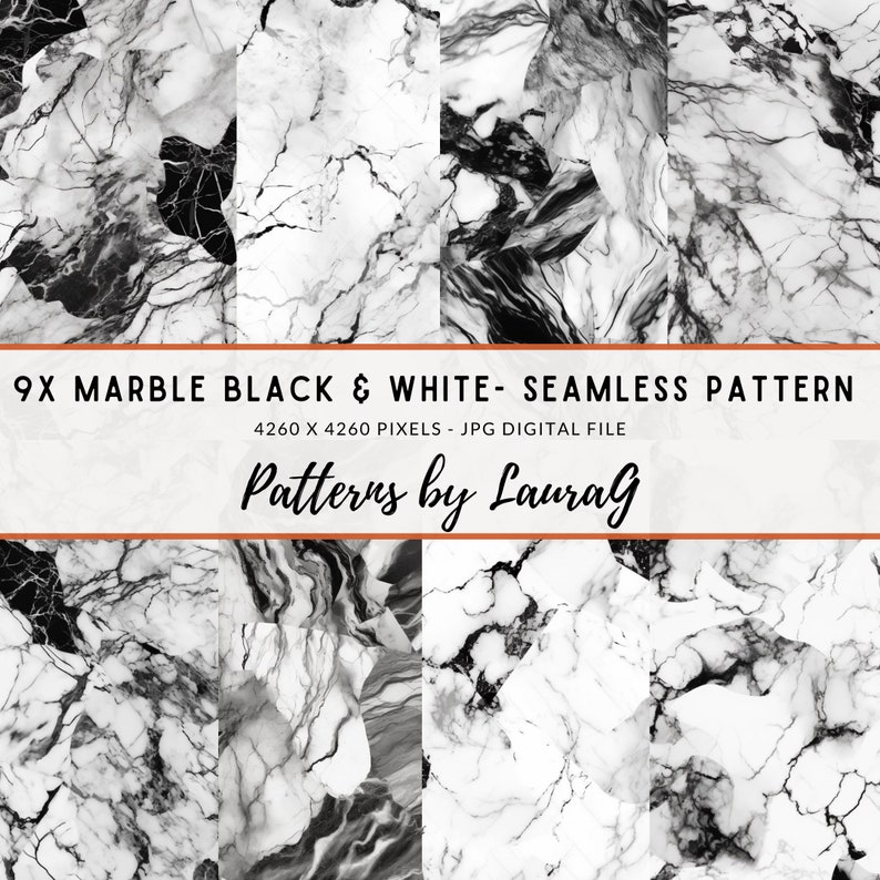 Black and White Marble Digital Paper, Seamless Granite Pattern (digital ...