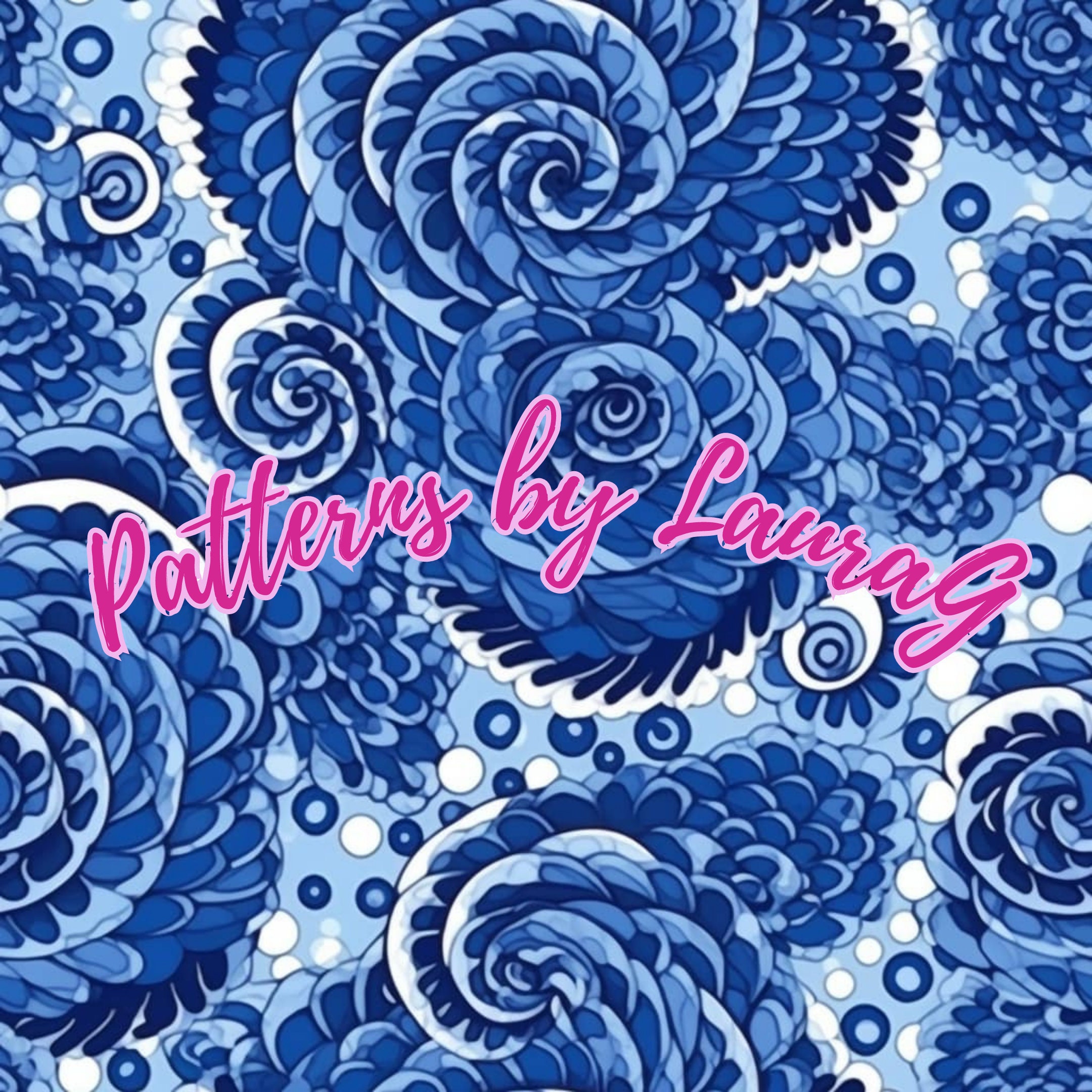 Delft Blue Fibonacci Digital Paper Seamless Pattern Dutch White Print Wallpaper Background