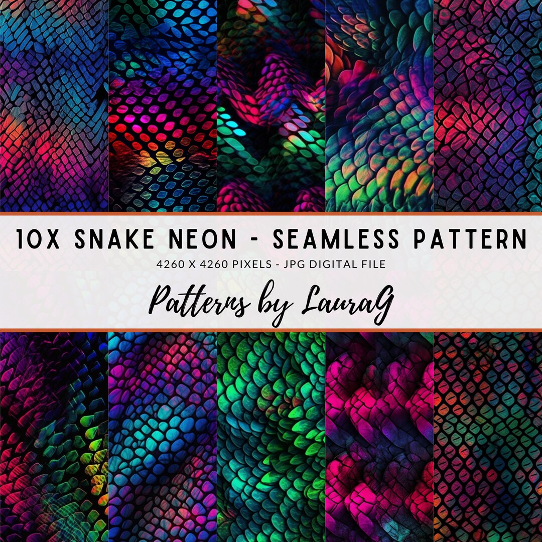 Neon Snake Digital Paper, Seamless Pattern Snakeskin Neon, Animal Print ...