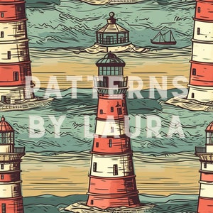 Seamless Pattern Maritime, Lighthouse Digital Paper Pack, Wallpaper ...