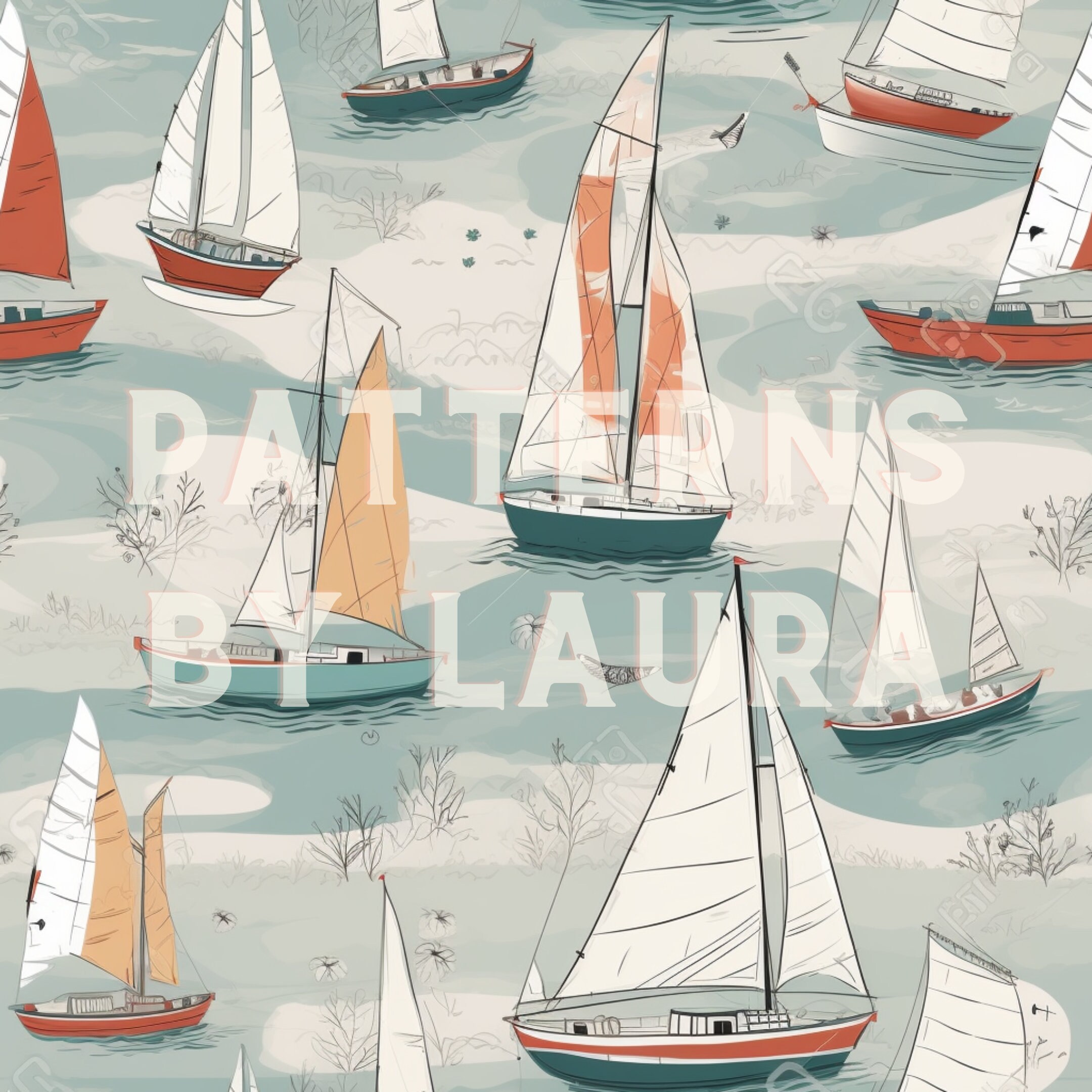 Nautical Digital Paper Boats Seamless Pattern Sailboats Kids - Etsy