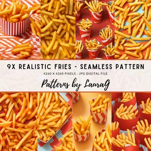 Seamless Pattern Fries Realistic, Realistic Fries Print Digital Paper ...