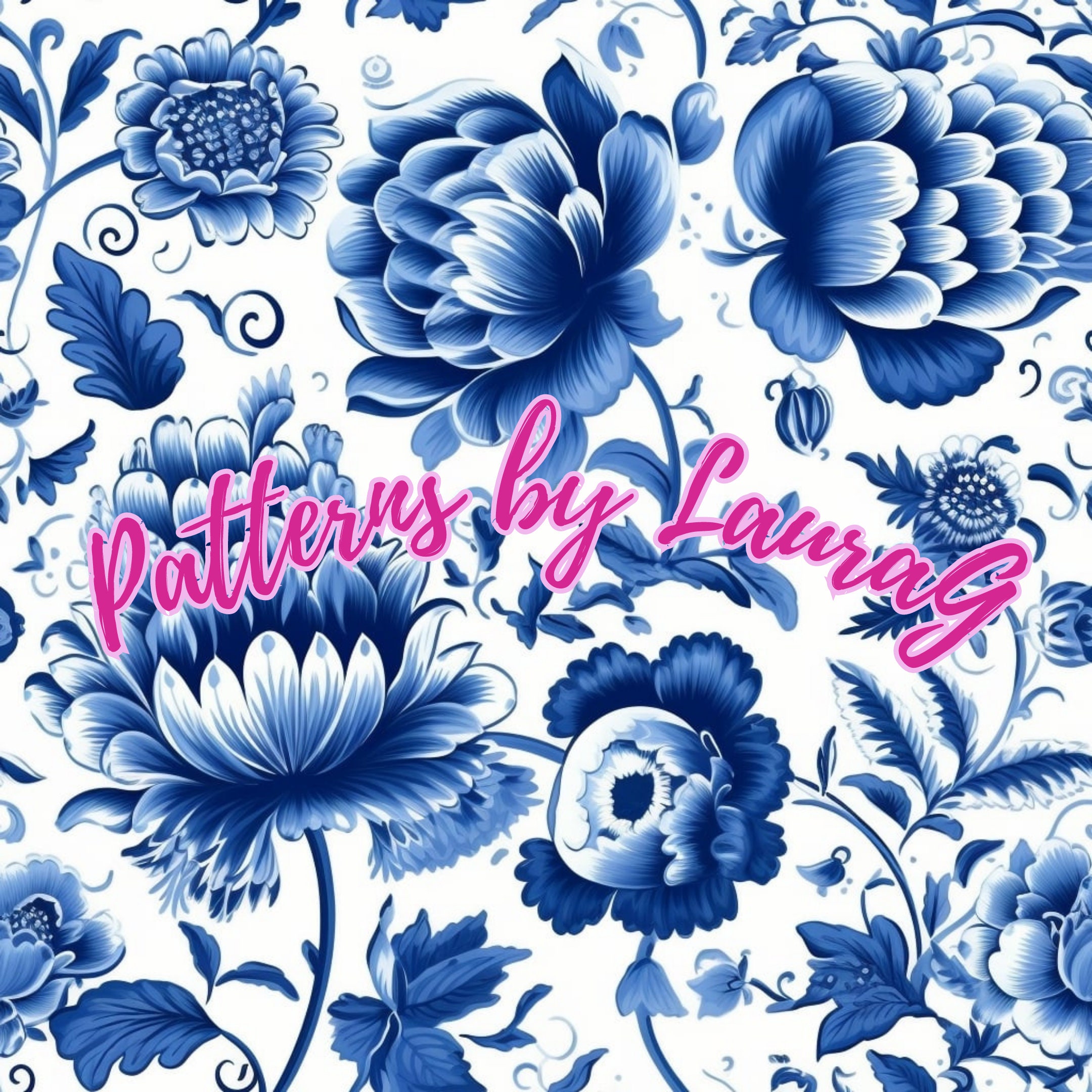 Delft Blue Floral Digital Paper, Seamless Pattern Dutch White, Flower ...