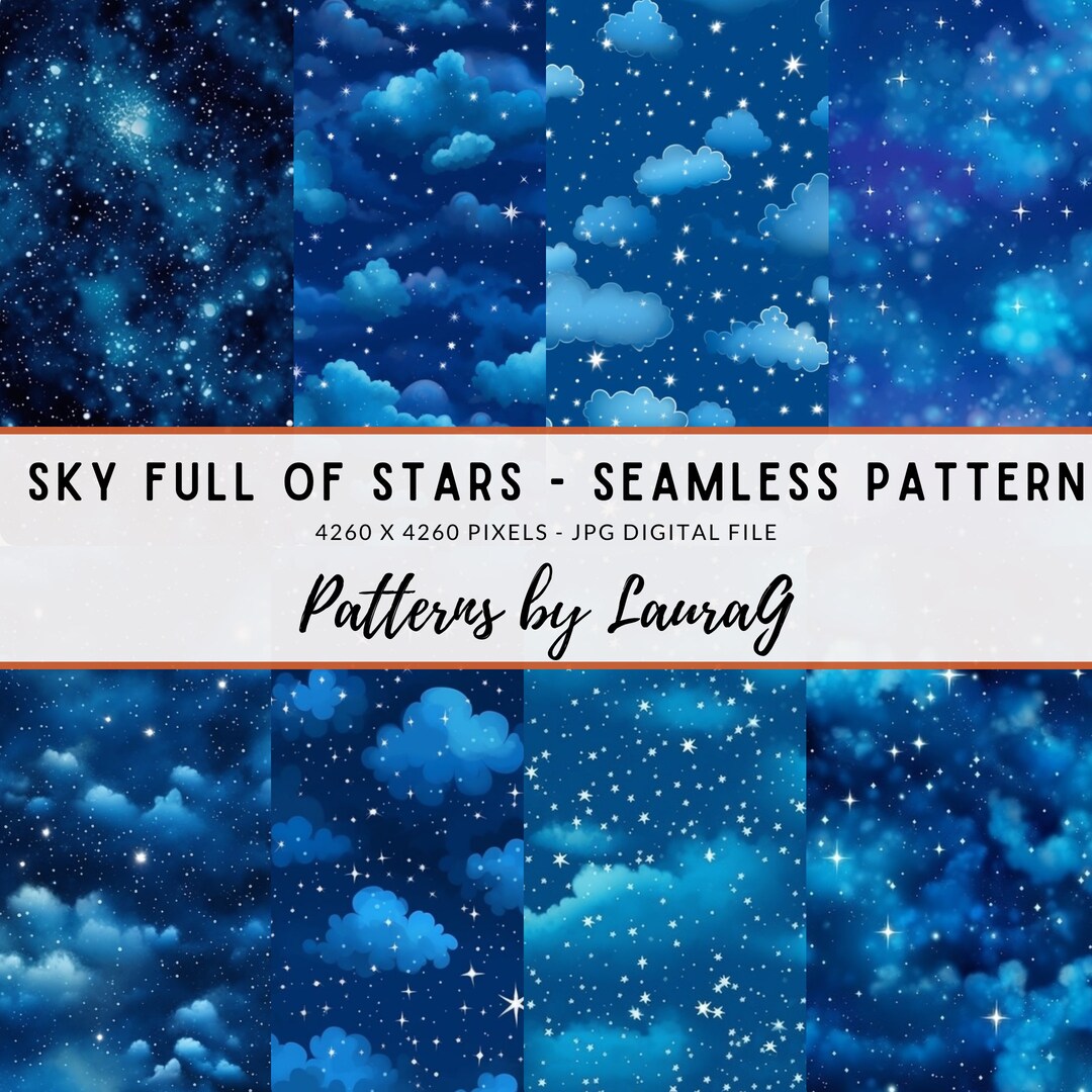 Night Sky of Stars Digital Paper, Seamless Pattern Sky of Stars Night ...