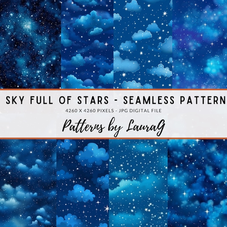 Starry Night Sky Digital Paper, Seamless Celestial Pattern (digital ...