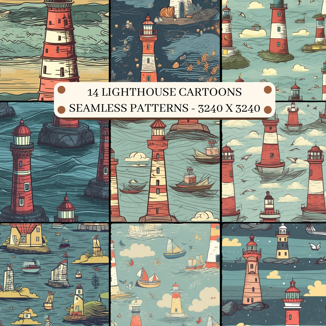 Seamless Pattern Maritime, Lighthouse Digital Paper Pack, Wallpaper ...