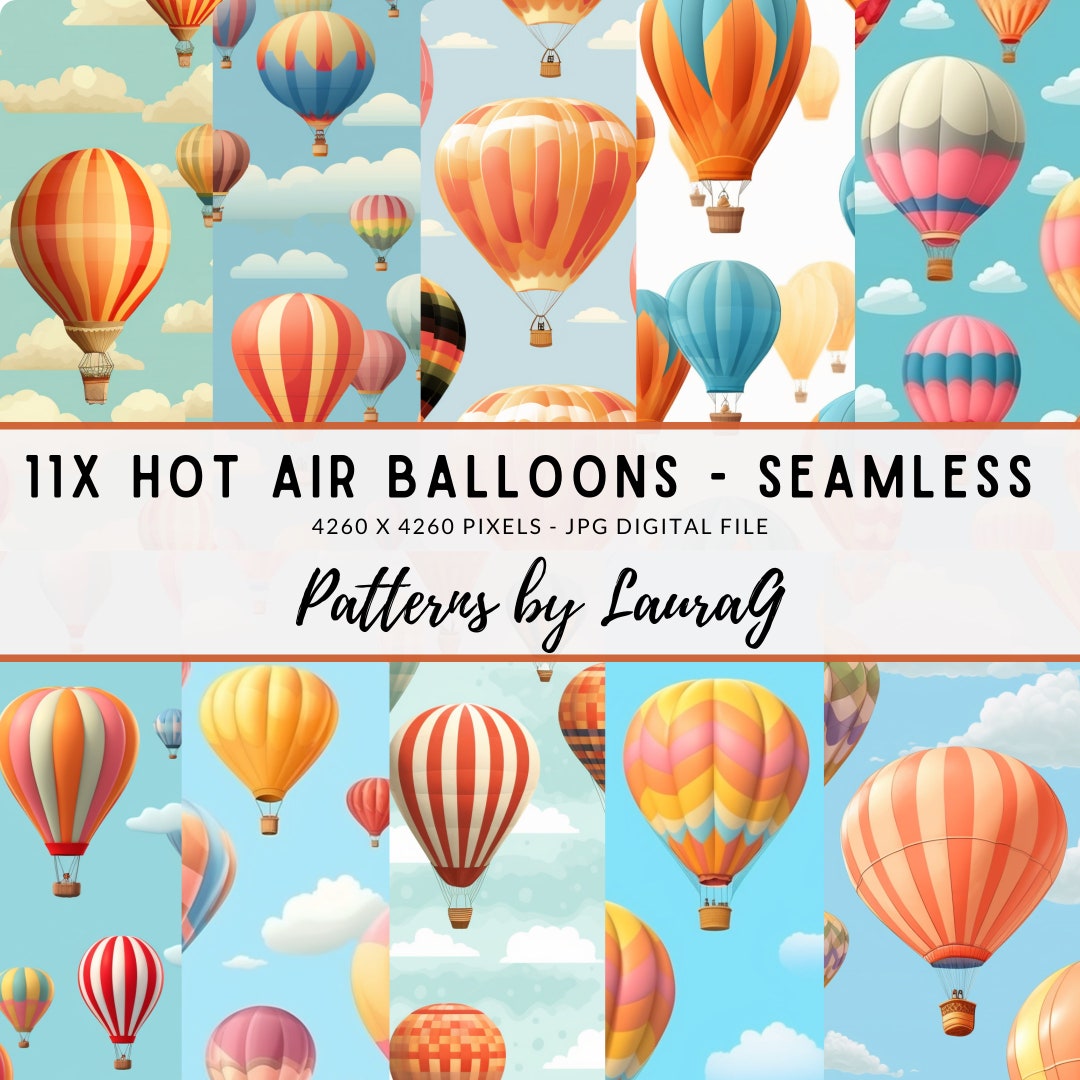 Realistic Hot Air Balloon Digital Paper, Seamless Pattern Flight, Air ...