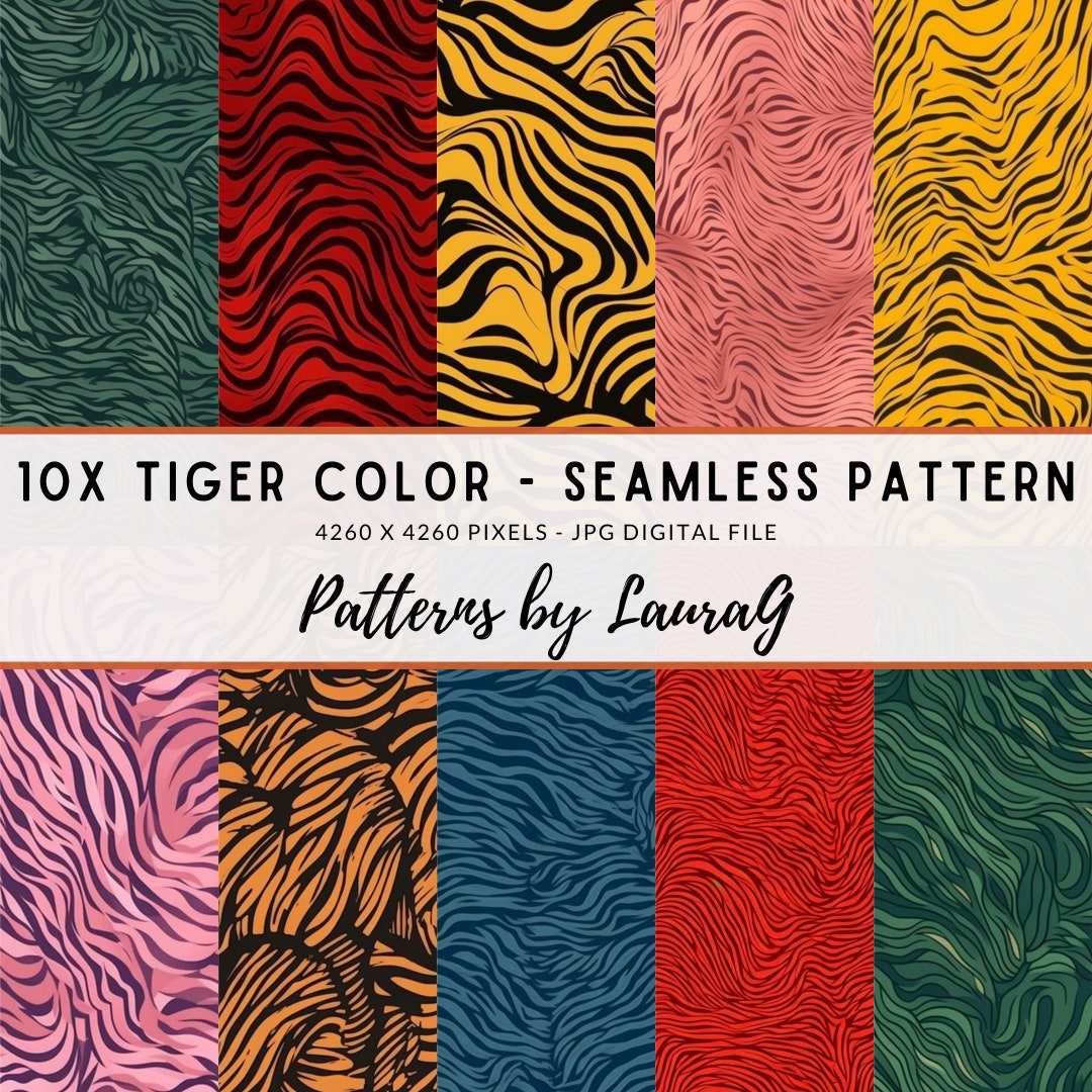 Color Tiger Digital Paper, Seamless Pattern Feline, Animal Print Wallpaper, Background Scrapbook ...