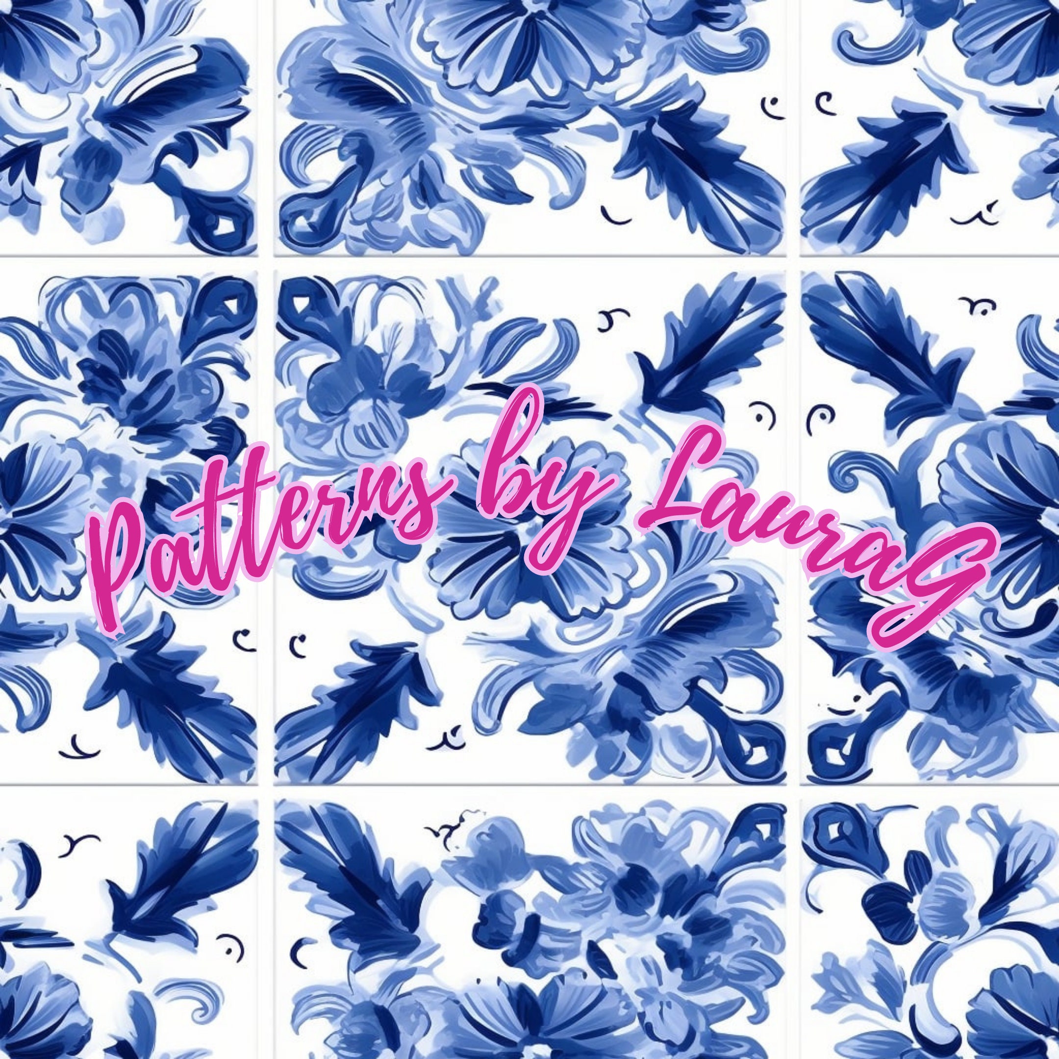 Seamless Pattern Delft Blue Tiles, Delftware Print Digital Paper, White ...