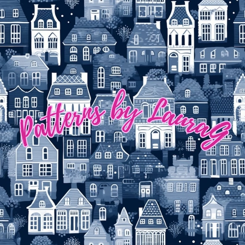 Seamless Pattern Delft Blue Houses, Amsterdam Print Digital Paper ...