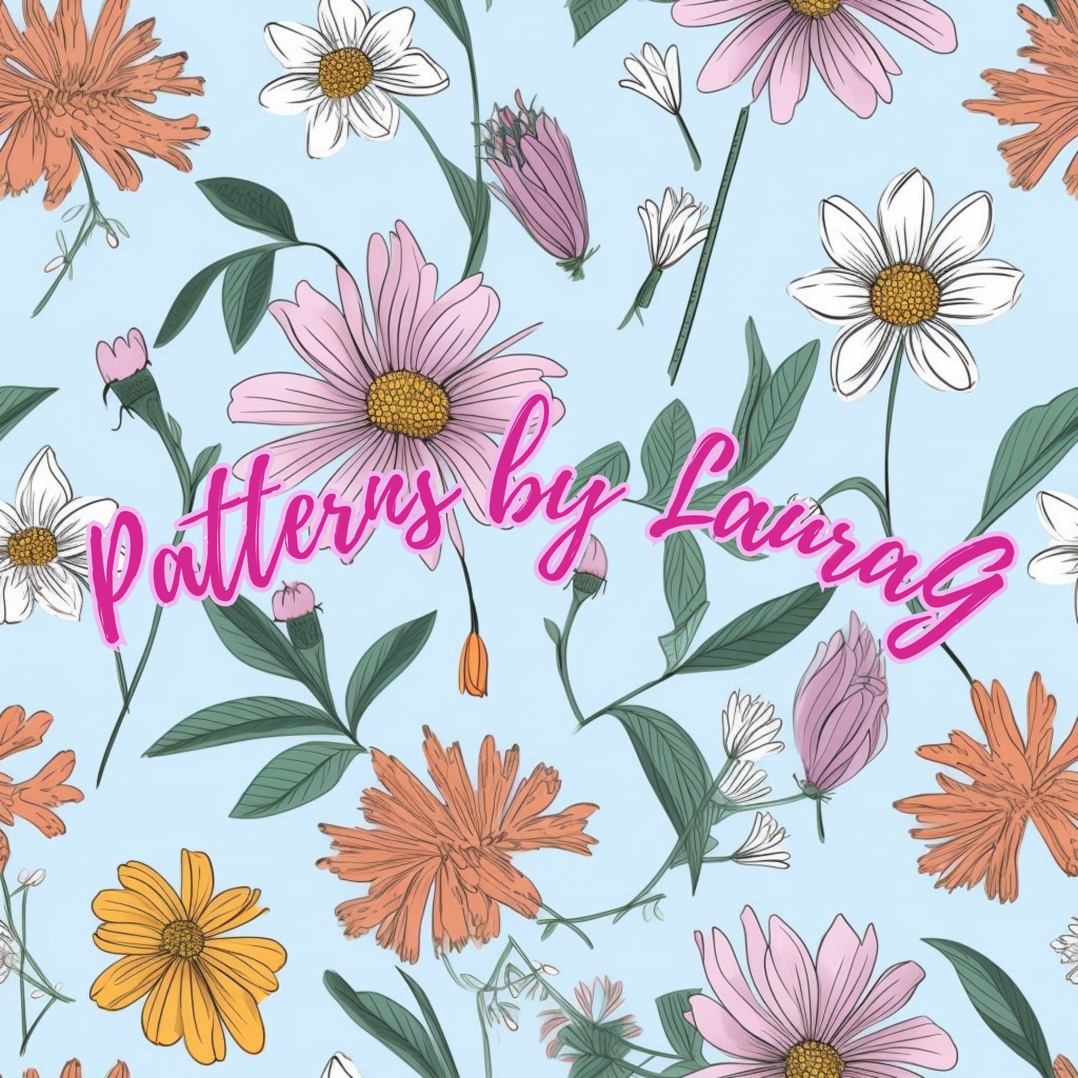 Drawn Floral Digital Paper, Seamless Pattern Flower Drawing, Nature ...