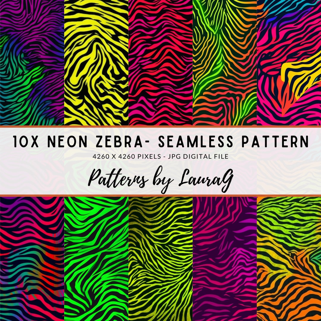 Seamless Pattern Zebra Neon, Animal Print Digital Paper, Wild Fauna ...